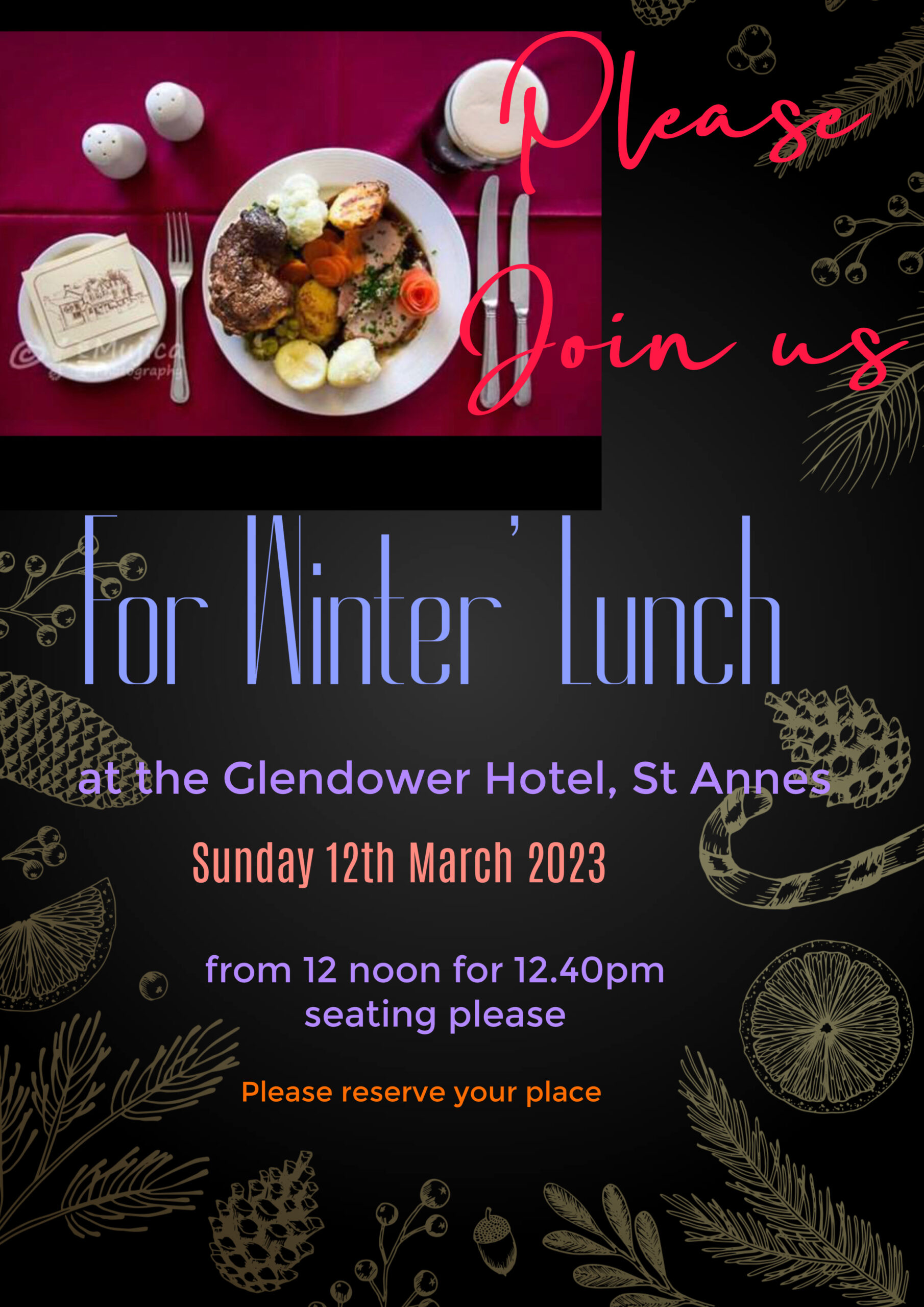 Winter Lunch - Sun 12 March 2023 - Glendower Hotel St Annes - LSA Civic ...